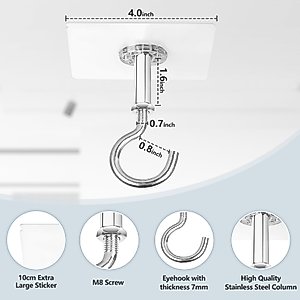 Muccibi Ceiling Hooks Adhesive, 2 Pack Ceiling Hooks Heavy Duty for Hanging Plants,Adhesive Ceiling Hooks, Holds Up to 30lbs, No Drill Ceiling Hooks for Lights, Lanterns,Wind Chimes