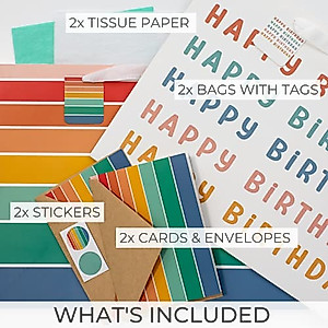 Beautiful Birthday Gift Bags Set of 2 - Large 16/'' Bags with Handles incl. Matching Tissue Paper, Cards & Stickers - Reusable and Perfect For Presents of Any Girls/Boys Kids Party & Special Occasion