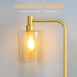 CNXIN Stepless Dimmable Floor Lamps with Glass Lampshade Modern Standing Lamps with 6W LED Bulb Bright Corner Lamp Tall Pole Lamps for Living Room Bedroom Office Study Room Farmhouse, Gold