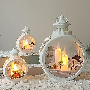 Ochine Christmas Snow Globe Lantern, LED Light Christmas Candle Lantern Battery Operated Xmas Holiday Santa Claus Snowman Decorative Lantern LED Candle Light Hanging Lantern for Christmas Decoration