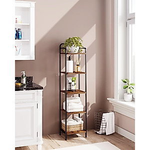 Hzuaneri Bookcase Bookshelf, Narrow Book Shelf, Industrial Corner Shelf Storage Organizer, Slim Shelving Unit for Home Office, Living Room, Bedroom, Kitchen, 5-Tier Rustic Brown and Black BC24501B