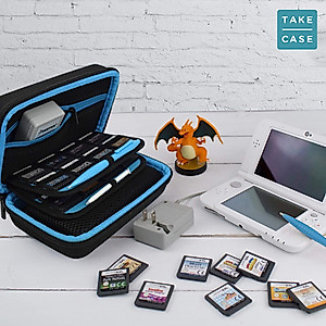 TakeCase Hard Shell Carrying Case - Compatible with Nintendo 3DS XL and 2DS XL - Fits 16 Game Cards and Wall Charger - Includes Removable Accessories Pouch and Extra Large Stylus Light Blue