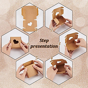 BENECREAT 30 Packs Kraft Paper Boxes with Heart Shape Hole (No Film) 3x3x1.2 Cardboard Gift Boxes for Wedding Party Favor Treats and Jewelry Packaging