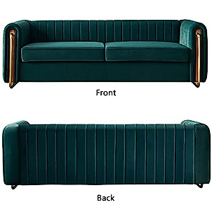 Dolonm Modern Velvet Sofa for Living Room, 84 Inches Long Upholstered Sofa Couch with High Armrest and Metal Legs Decor Furniture for Bedroom, Office (Green)