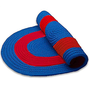 Essencea's Oval Floor Mat Braided Rug | Blue & Red | Easy to Use | Decorative Artwork | Vibrant Colors | 24x17inches