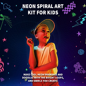 SpiceBox Spiral Art Drawing Kit for Kids, Neon Art Set, Stencil Draw Tools Children’s Creative Activities, 14 Twisted Projects, Step by Step Instruction, Age Range 8+