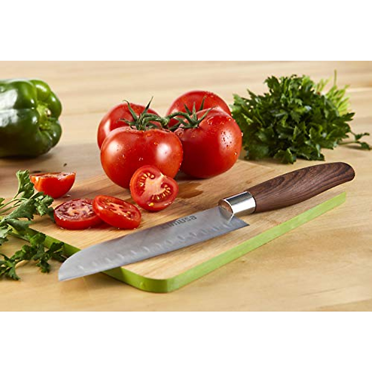 IMUSA USA 6" IMU-73055 Stainless Steel Santoku Knife with Woodlook Handle, Woodlok