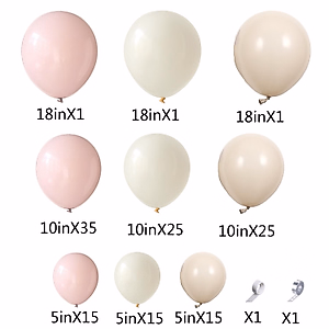 Boho Dusty Pink Balloon Arch Garland Kit 135Pcs Neutral Pink White Sand Ivory Nude Balloons for Girls Baby Shower Birthday Wedding Gender Reveal Party Decorations