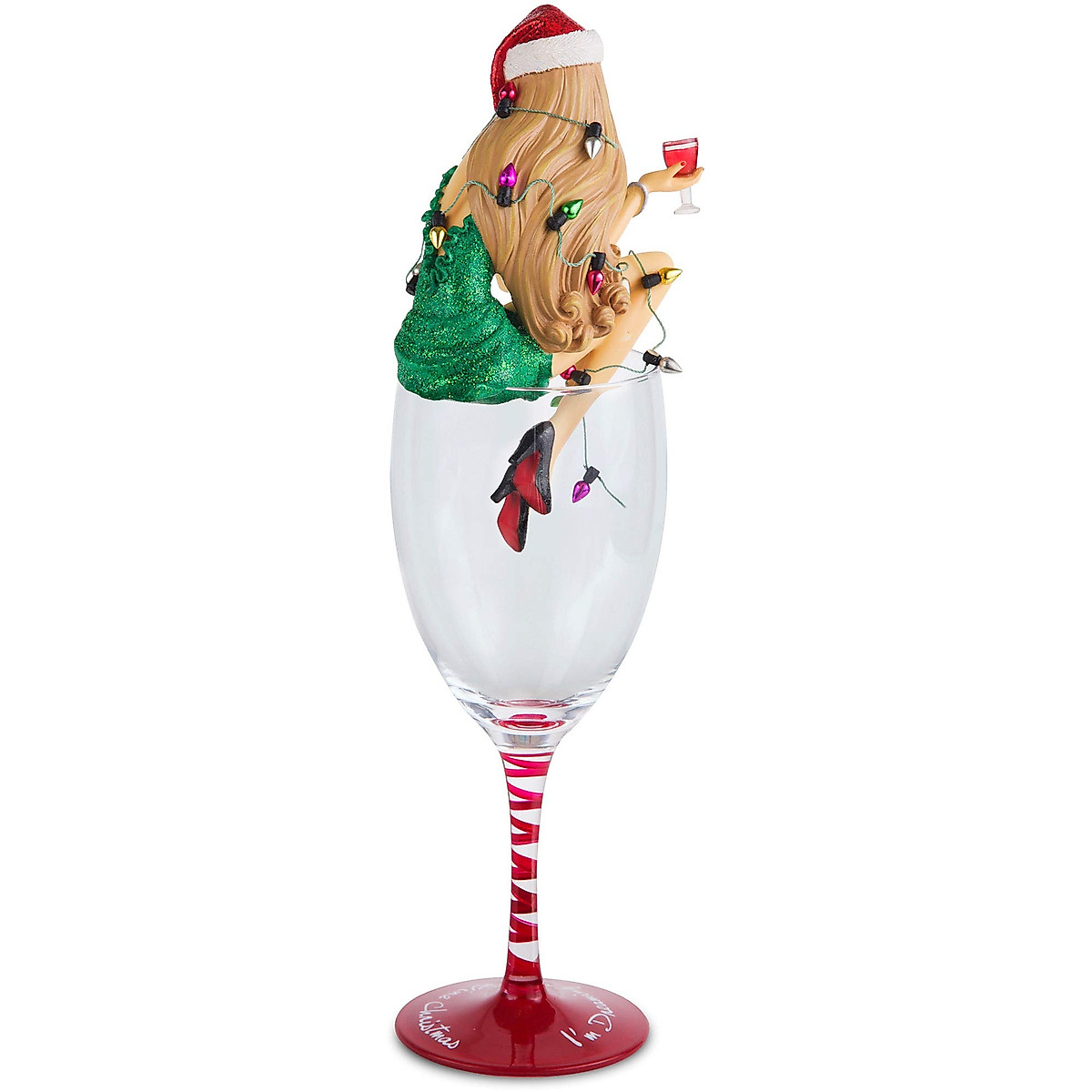 H2Z tableware Hiccup Wine Christmas Girl in Glass, 12", Multicolor