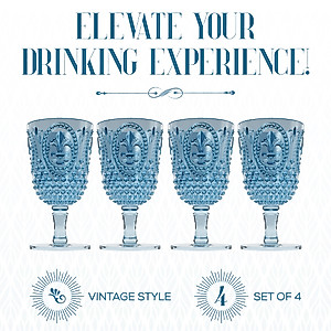 elle decor Acrylic Wine Goblets | Set of 4, 15-Ounce | Unbreakable Acrylic Wine Glasses | Reusable Plastic, Shatterproof Long Stemmed Water Glasses | Bar Drinking Cups (Blue)