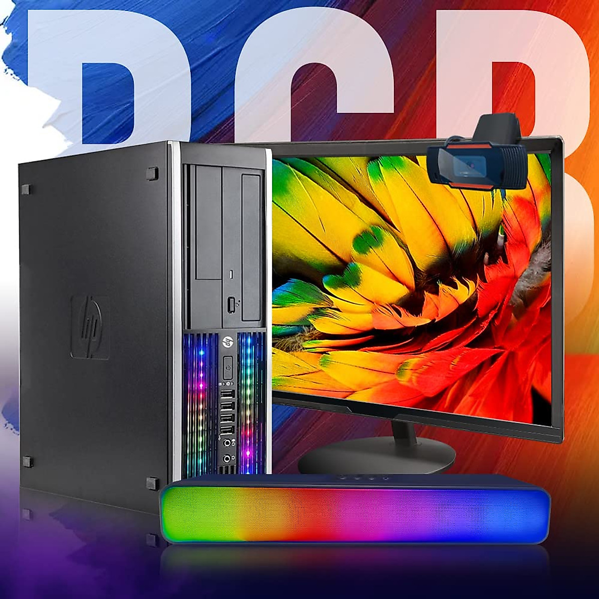HP RGB Lights Gaming Desktop Combo I7 up to 3.8GHz,16G,128G SSD+3T,GeForce GT 730 2G GDDR5,New 24" 1080P LED,WiFi,BT 5.0,RGB BT SoundBar,RGB Keyboard&Mouse&Mouse Pad,Webcam,W10P64(Renewed)