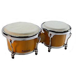 Zenison - BONGO DRUMS 8+9" SET, NATURAL WOOD Dual Bongos WORLD LATIN Percussion