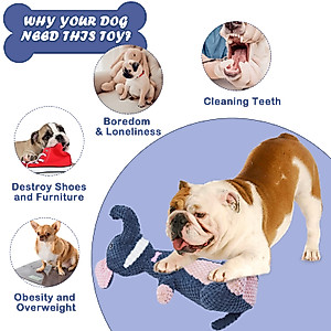 T'CHAQUE Funny Stuffed Dog Squeaky Toy, Soft Puppy Teething Chew Toy Reduce Boredom and Anxiety, Pet Plush Toys with Inner Squeaker, Tug of War Interactive Gift for Small to Large Dog Breed, Elephant