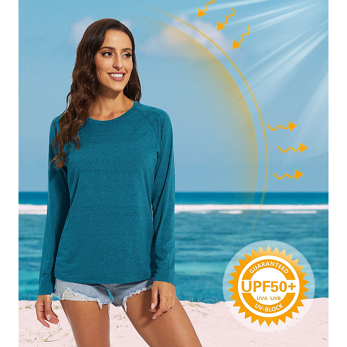 MAGCOMSEN Long Sleeve Shirts for Women Workout Running T Shirts Athletic Quick Dry Gym T Shirts Summer Lightweight Hiking Fishing T Shirts Peacock Blue L