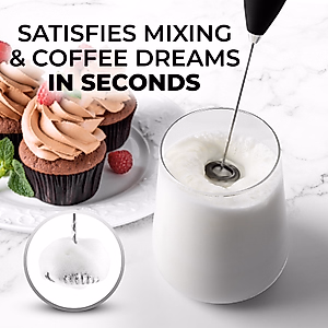 Zulay Original Milk Frother Handheld Foam Maker for Lattes - Whisk Drink Mixer for Coffee, Mini Foamer for Cappuccino, Frappe, Matcha, Hot Chocolate by Milk Boss (Black)