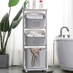 Manskskim Bathroom Laundry Basket 3 layer Clothes Storage Basket Household Kitchen Shelf Fruit Stand Bathroom Simple Storage Shelf With Wheels