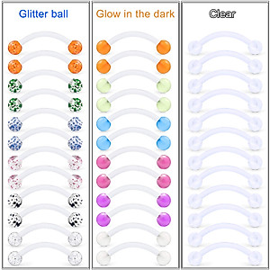 Kridzisw 16G Clear Plastic Eyebrow Rings Rook Daith Earring Bioflex Acrylic Curved Barbell Vertical Lip Labret Cartilage Helix Belly Snake Frog Eye Tongue Nipple Piercing jewelry Sport Work Retainer