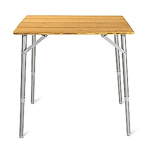 Navaris Portable Folding Bamboo Table - Woden Height Adjustable, Camping Table for Outdoors, Picnics with Telescopic Aluminum Legs