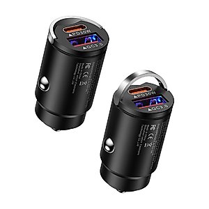 2Pack Fast Car Charger USB C, 30W Mini Cigarette Lighter Adapter, Dual Port PD&QC 3.0 USB C Car Phone Charger Type C Car Plug Fast Charging for iPhone 15 14Pro 13 12, Pixel 8 7 Pro 7a 6 5 4XL, Samsung