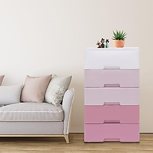 Xianikoho Storage Cabinet for Toy Organizers and Storage Bedroom Clothing Drawer Cabinet and Craft 5 Drawer Plastic Storage Canisters Sets with Shelving Units and Storage (Gradient Pink)