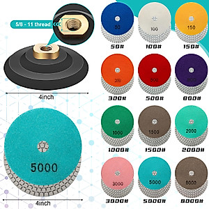 12+1 Packs Diamond Polishing Pads Set, Anglecai 4 Inch Dry/Wet Granite Polishing Kit for Concrete Polishing Pads, 50-8000 Grit Pads for Marble Polishing Kit for Tile Polishing Pads for Grinder