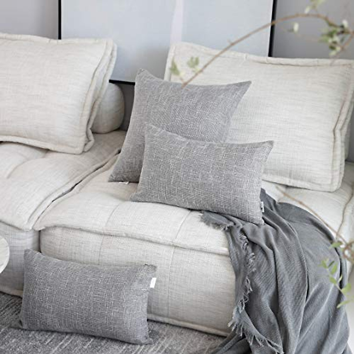 Kevin Textile Decorative Throw Pillow Covers Star Modern Farmhouse Pillowcases Indoor Outdoor, Set of 2, 20 x 20 inches (50x50cm), Grey