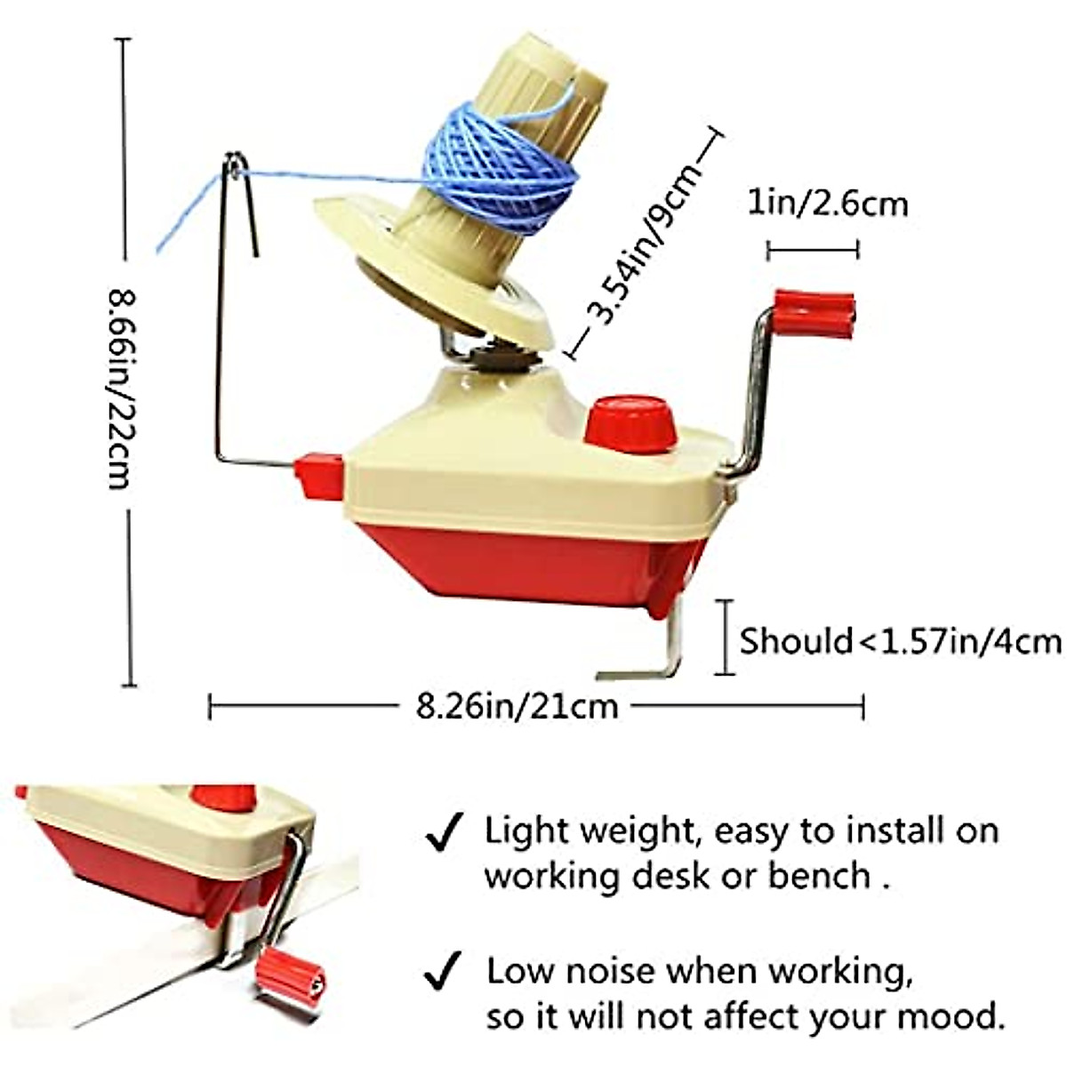 Yarn Winder by RRigo - Easy to Set Up and Use - Hand Operated Yarn Ball Winder 3.5 Ounce Capacity + 10 PCS Stitch Knitting Needles + 10 PCS Plastic Needles + 1PCS Scissors