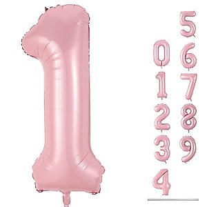 Pastel Pink 1 Balloons, 40 Inch Giant Light Pink Helium Foil Number 0-9 for Girls, Self Inflating 1st Birthday Balloon for Women Anniversary Baby Shower Princess Party Decorations Supplies