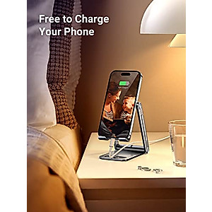 UGREEN Phone Stand for Desk Cell Phone Holder Adjustable Compatible with iPhone 14 13 12 Pro Max 11 XS Max XR X 8 Plus, Nintendo Switch, Aluminum Metal Desktop Phone Stand Portable, Space Grey