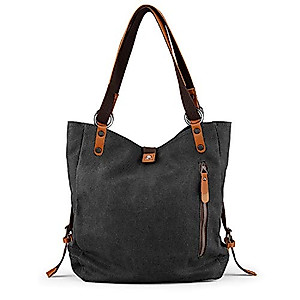 SHANGRI-LA Tote Purse Canvas shoulder Bag Handbag for Women Casual School Boho Hobo Bag Rucksack Convertible Backpack - Black