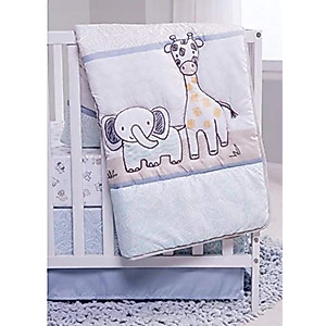 Sammy & Lou Safari Yearbook 4-Piece Baby Crib Bedding Set, Includes Quilt, Fitted Crib Sheets Neutral, Crib Skirt, and Plush Toy