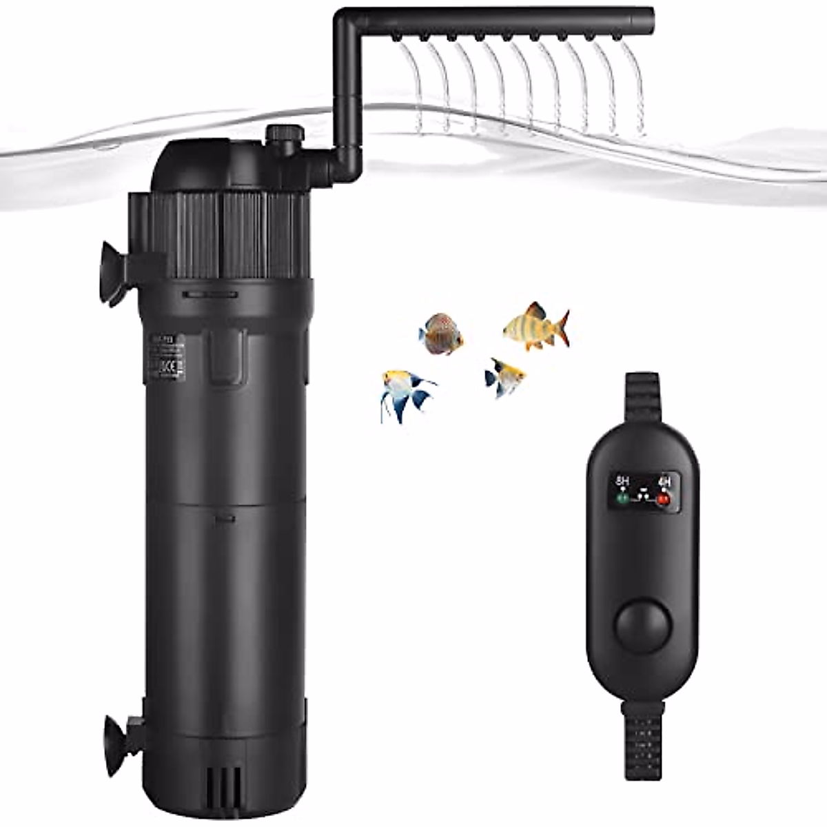 ITIY 5-in-1 Fish Tank U-V Filter, 170GPH 6W Internal Aquarium Filter Pump with Timer, 180°Adjustable Submersible Filter for Small Tank, Tropical Aquariums, Turtle Tank…