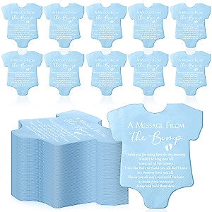 Colarr 100 Pcs Small Baby Shower Napkins Bodysuit Shape Gender Reveal Decorations Party Napkins a Message from the Bump Cocktail Disposable Paper Napkins for Baby Shower Thank You Gift (Blue)