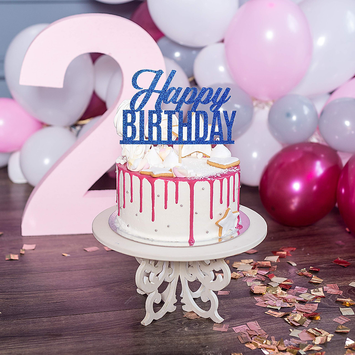 INNORU Blue Glitter Happy Birthday Cake Topper, Anniversary Party, Birthday Sign Cake Topper, Adults Children Teenager Birthday Party Cake Decoration Supplies