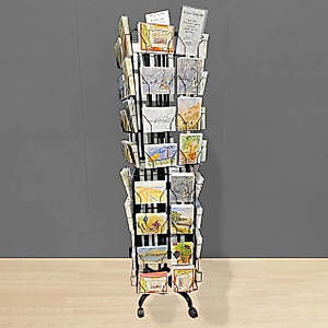 64 Adjustable Pockets Display Rack 5x7 7x5 up to 9.3" Wide X 8" Tall Cards, 1.27" deep Pockets, Double Tier Greeting Post Card Christmas Holiday Spinning Rack Stand Black 11603-L-BLK-NPF-SL