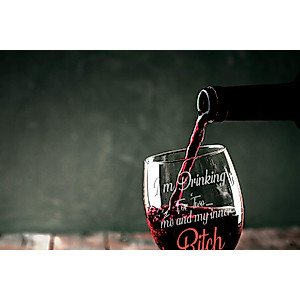 AW Fashions I'm Drinking For Two Me And My Inner Bitch Funny 15oz Crystal Stemless Wine Glass - Fun Wine Glasses with Sayings Gifts For Women, Her, Mom on Mother's Day Or Christmas