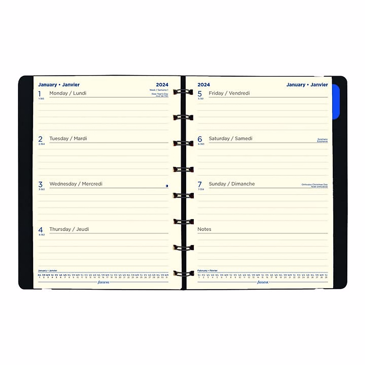 Filofax Weekly Planner, 12 Months, January to December, 2024, Twin-Wire Binding, Bilingual, 8.25" x 5.75", Black (C1851401-24)