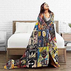 Jean- Shirt Michel Artist Basquiat Throw Blanket Super Soft Velvet Blanket Lightweight Bed Blanket Durable Home Decor Fleece Blanket Sofa Blanket, Suitable for All Seasons 60"X50"