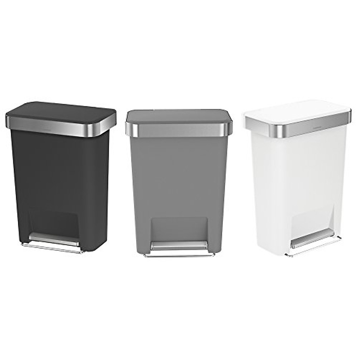 simplehuman 45 Liter / 12 Gallon Rectangular Kitchen Step Trash Can with Soft-Close Lid, Black Plastic