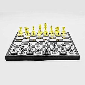 Chess Set Large Portable Chess Set Game Gold&Silver Pieces Board Folding Plate Reinforcement Board Game Children Chess Game Board Set