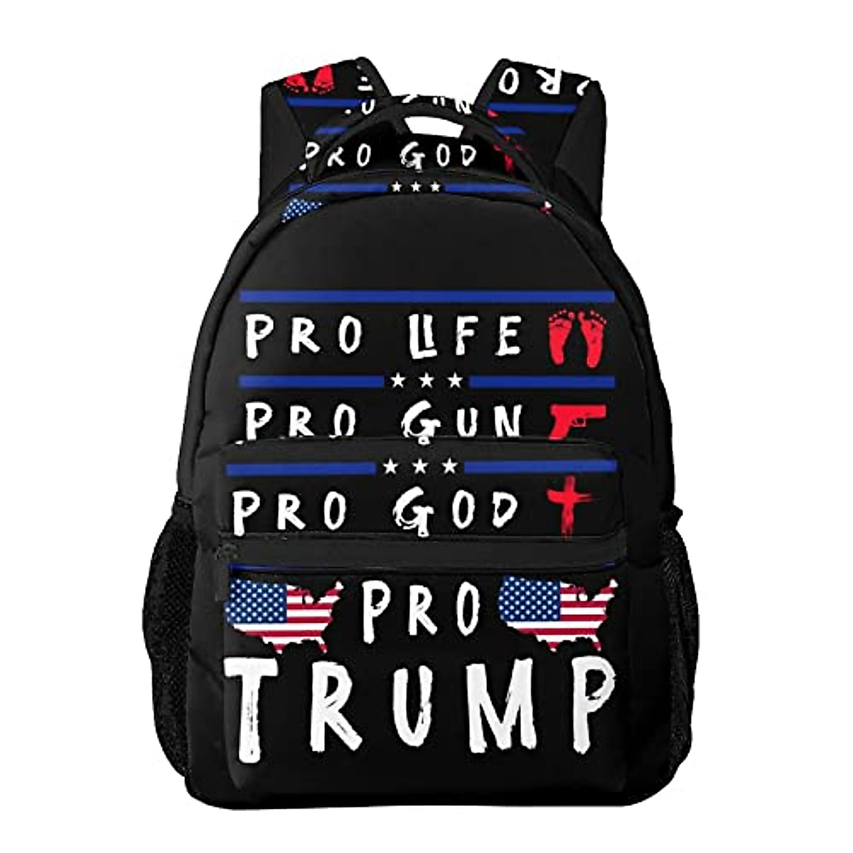 Pro Life Pro Gun Pro God Pro Trump Laptop Backpack School Bookbag, Polyester Anti-Theft Stylish Casual Daypack Bag with Luggage Strap, Travel Business College School Bookbag