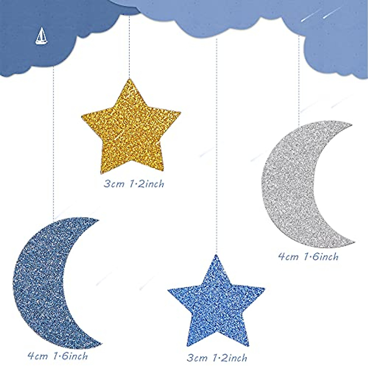 400 Pieces Glitter Star and Moon Paper Confetti Double Side Table Paper Confetti Sequin for Wedding Birthday Baby Shower Moon and Star Party Ramadan Mubarak Decor (Dark Blue, Light Blue, Gold, Silver)