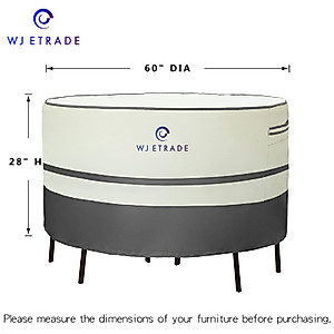 Patio Table Covers, 60"Diax28"H Outdoor Round Small Dining Set Furniture Cover, Heavy Duty Waterproof UV Resistant, Beige+Grey