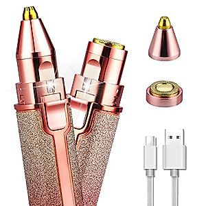 Women's Facial Eyebrow Trimmer, CkeyiN 2 in 1 USB Rechargeable Painless-Precision Eyebrow Remover Eyebrow Razor Tool with Built-in LED Light Facial Trimmer for Nose, Lips, Body