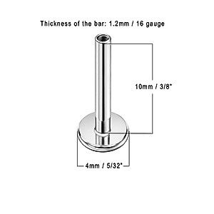FANSING 6pcs 16g 10mm Silver Surgical Steel Internally Threaded Labret Post Without End
