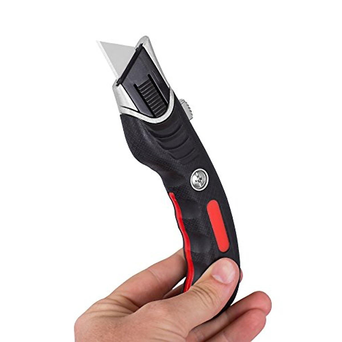 Internet's Best Ergonomic Utility Knife - Set of 2 - Retractable Razor Knife Set - Box Cutter Locking Razor Knife - Storage Pouch Extra Blade Refills - Quick Blade Change - Black