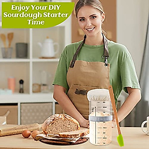 WAVEWISE 1000ML Sourdough Starter Jar Wide Mouth with Thermometer Strip, Scraper, Cloth Cover, Aluminum Lid and Date Marked Feeding Band, 35 Oz Sourdough Starter Jar Kit for Sourdough Bread Baking