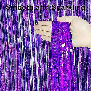 LIKAJON 3 Pack 3.3x8.2 Feet Purple Backdrop for Purple Party Decorations, Purple Metallic Tinsel Foil Fringe Curtains, Purple Fringe Backdrop for Graduation Baby Shower Gender Reveal Disco Party
