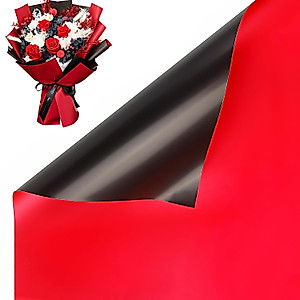 FOIMAS 20 Sheets Flower Wrapping Paper,Waterproof Florist Bouquet Wrapping Paper Supplies for Floral Gift Packaging Craft Supply,Black and Red