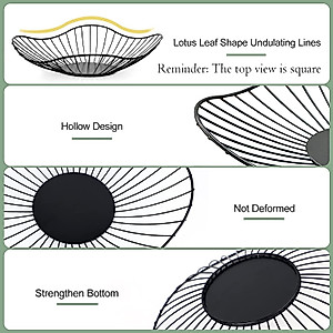 Fodayuse 2 Pcs Flat Modern Fruit Bowl, Fruit Holder for Fruit and Vegetable Storage, Minimalism Wire Fruit Bowls for Kitchen Counter, Home Decor, Countertop, Table Centerpiece, Black